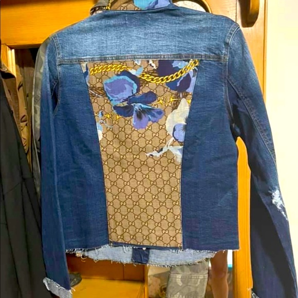 Jackets & Coats | Authentic Designer Scarf Adorned Denim Jacket | Poshmark